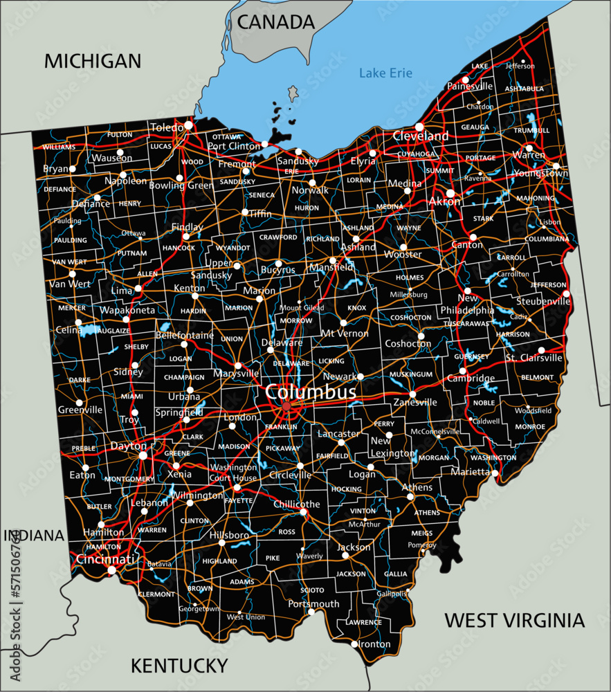 High detailed Ohio road map with labeling. Stock Vector | Adobe Stock High detailed Ohio road map with labeling. Stock Vector | Adobe Stock