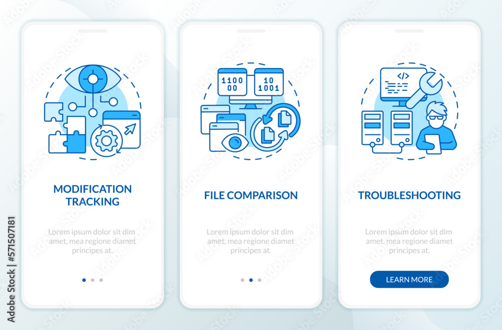 Version control benefits blue onboarding mobile app screen. Coding ... Version control benefits blue onboarding mobile app screen. Coding ...