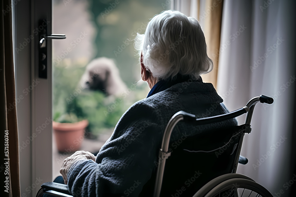 Lonely paralysis senior and sad elderly person in wheelchair in home ...