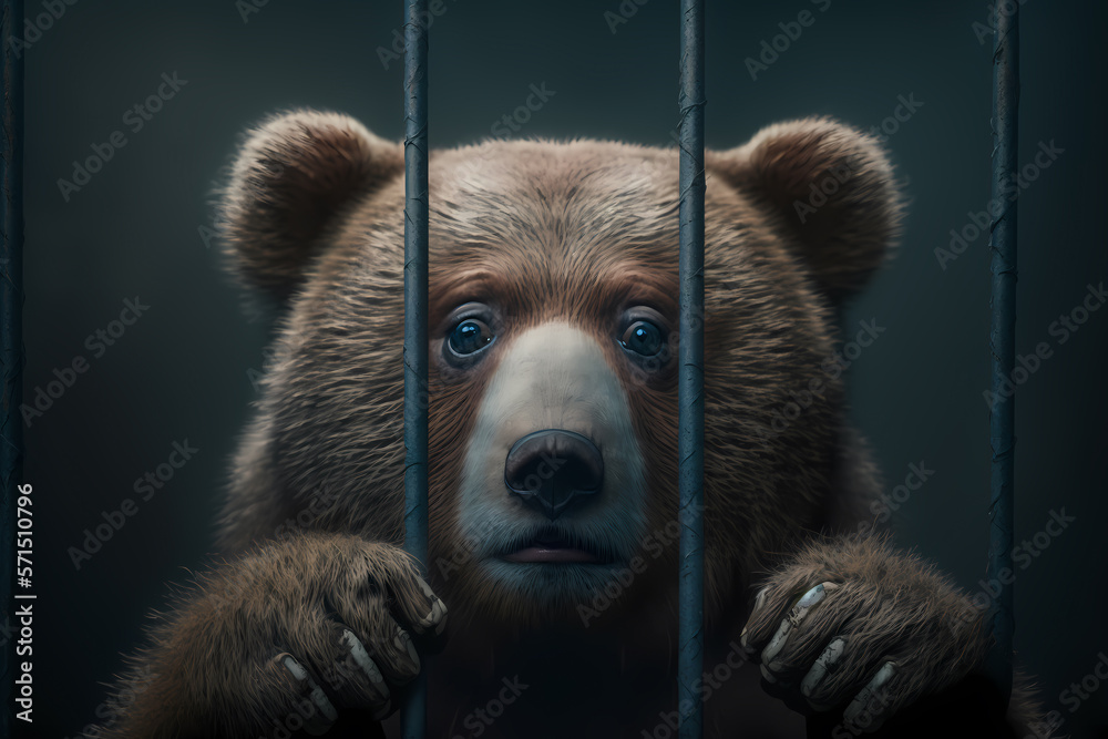 Portrait of bear behind bars in lattice cage. Concept Unlawful ...