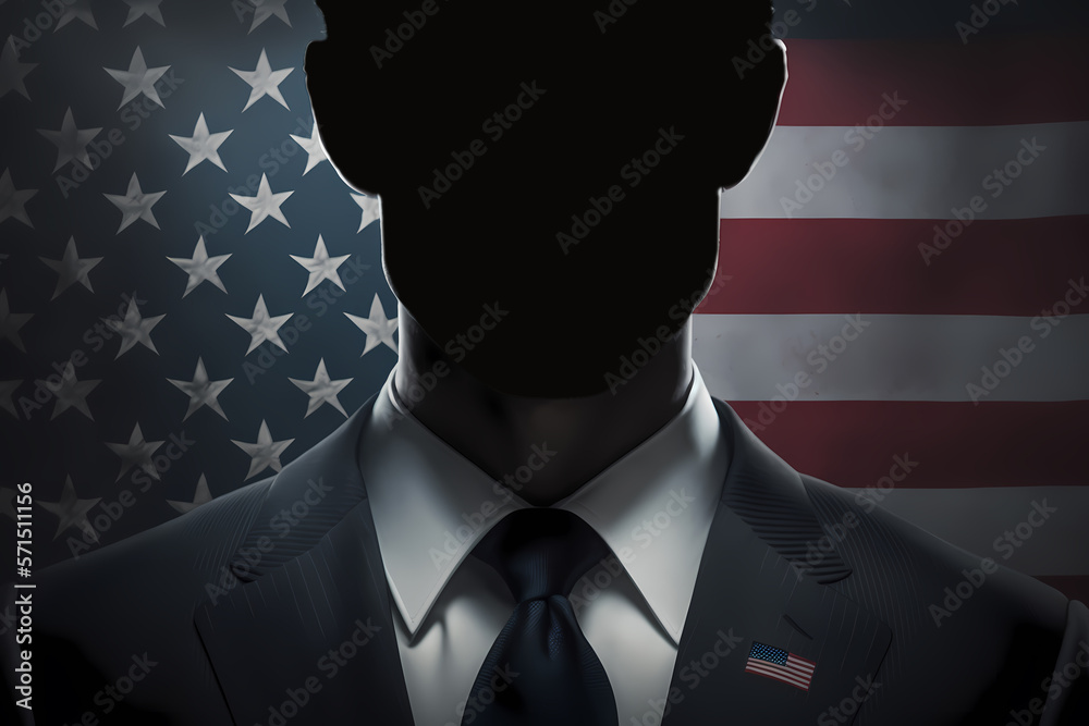 Incognito Man without face in suit background of USA flag. Concept ...