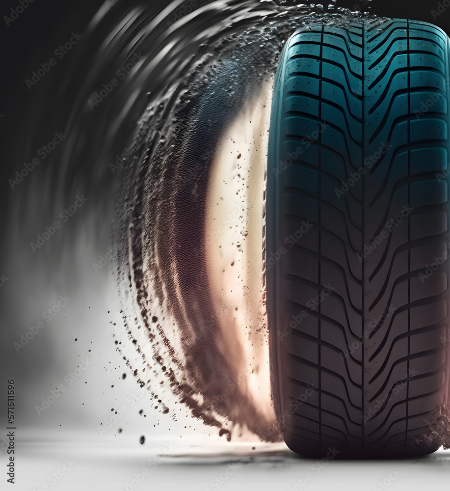Car tire with water splash white background. Generation AI Stock ...
