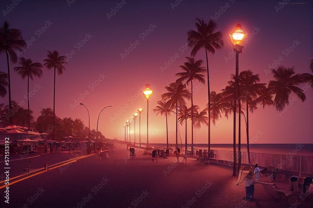 Hollywood beach, Florida. Coconut palm trees on the beach and ...