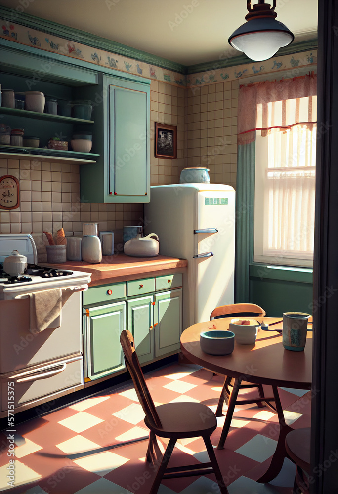 Interior of a typical American kitchen in a private house. AI generated ...