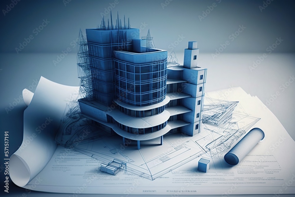 3D buildings emerging form architectural drawings. Generative AI ...