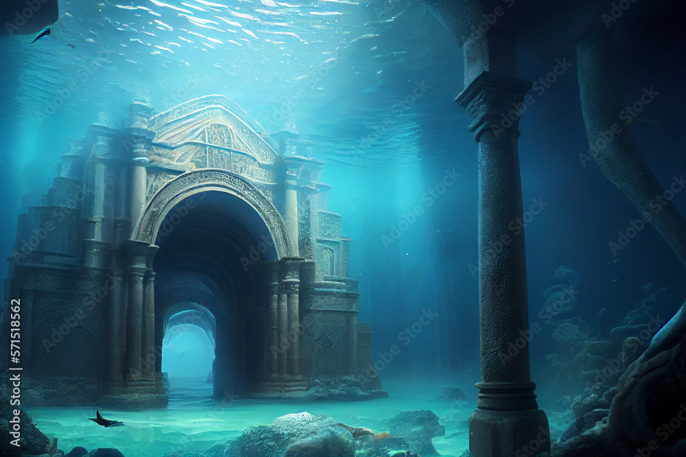 Mythical underwater city Atlantis, generative ai. Depicting a lost ... Mythical underwater city Atlantis, generative ai. Depicting a lost ...