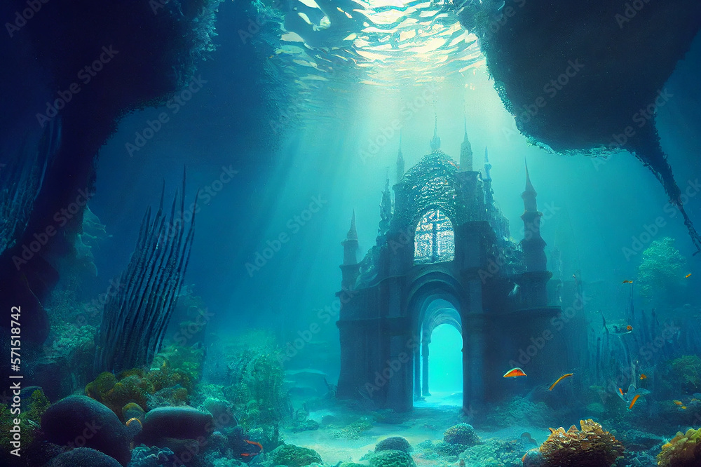 Mythical underwater city Atlantis, generative ai. Depicting a lost ... Mythical underwater city Atlantis, generative ai. Depicting a lost ...