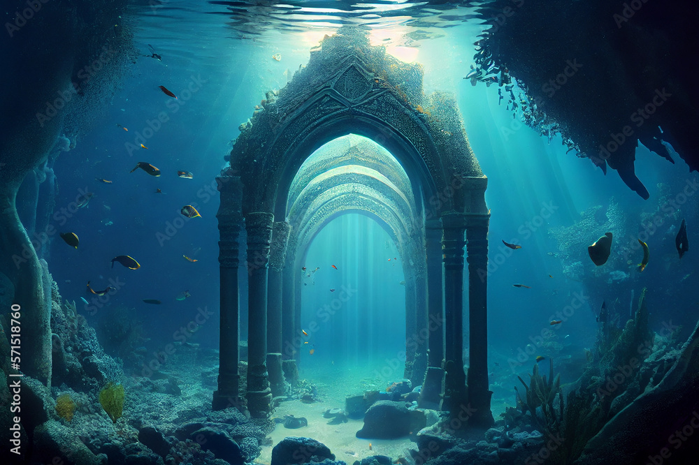 Mythical underwater city Atlantis, generative ai. Depicting a lost ... Mythical underwater city Atlantis, generative ai. Depicting a lost ...