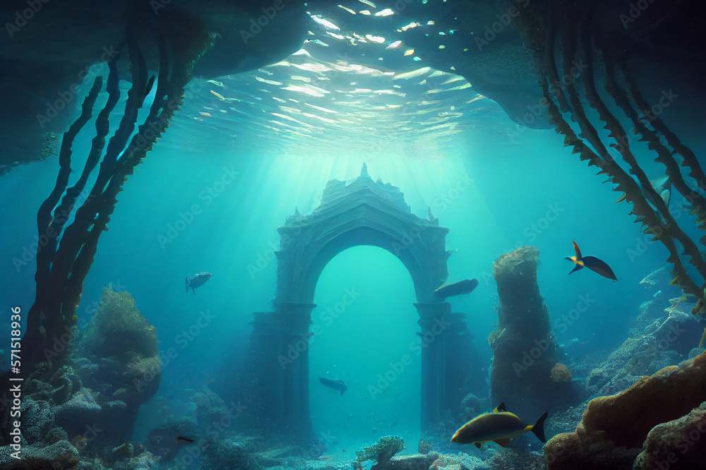 Mythical underwater city Atlantis, generative ai. Depicting a lost ...