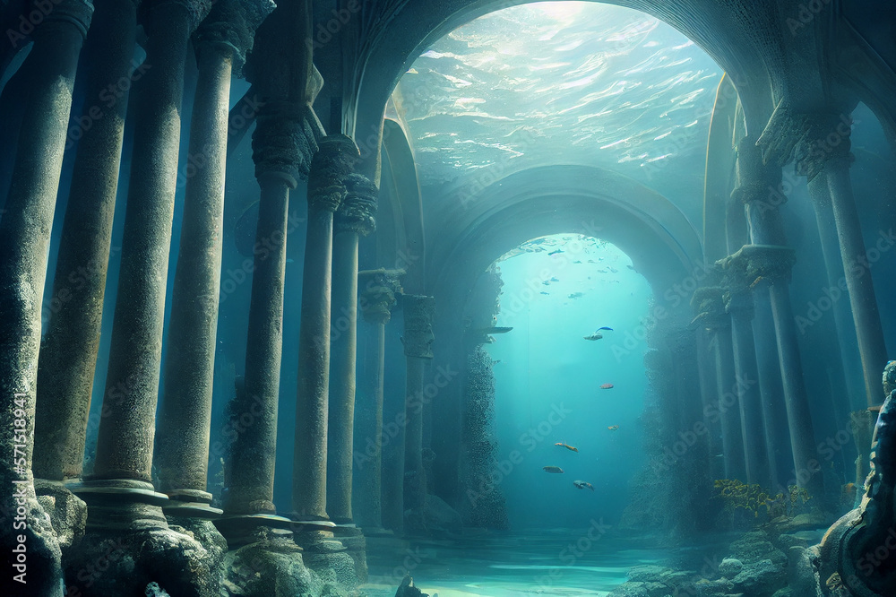 Mythical underwater city Atlantis, generative ai. Depicting a lost ...