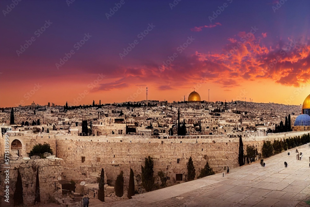Beautiful panoramic view of Jerusalem - Old and New City, with the Dome ...