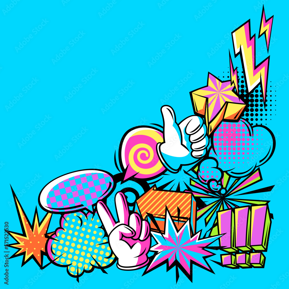 Background with comic speech bubbles signs and symbols. Cartoon pop art ...