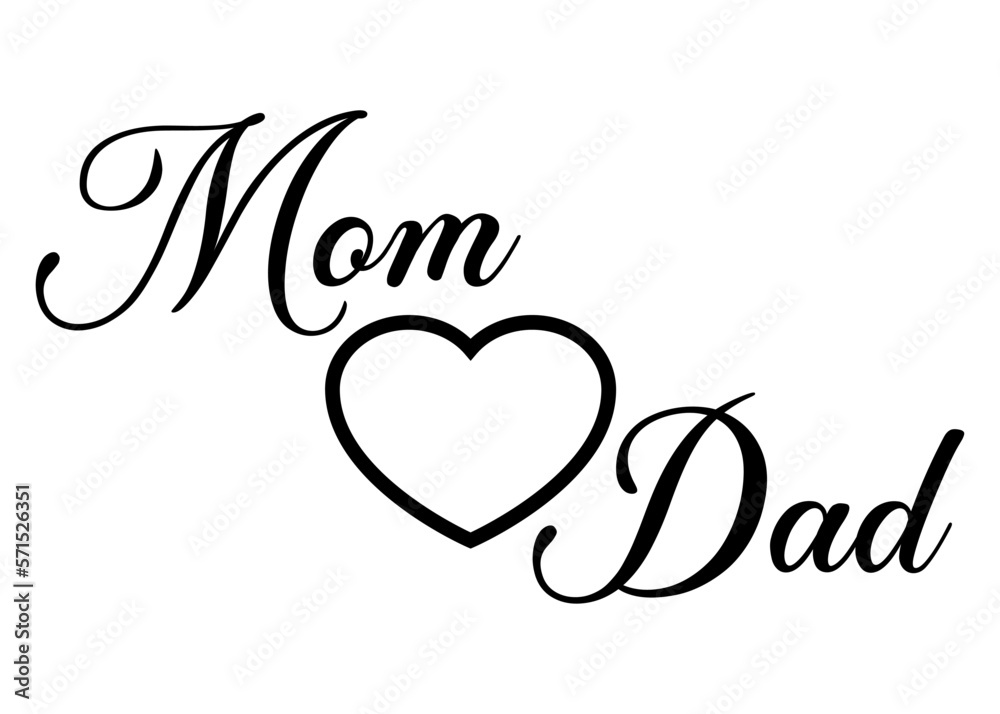 Vetor de Letras de la palabra mom dad en texto manuscrito y silueta de ...