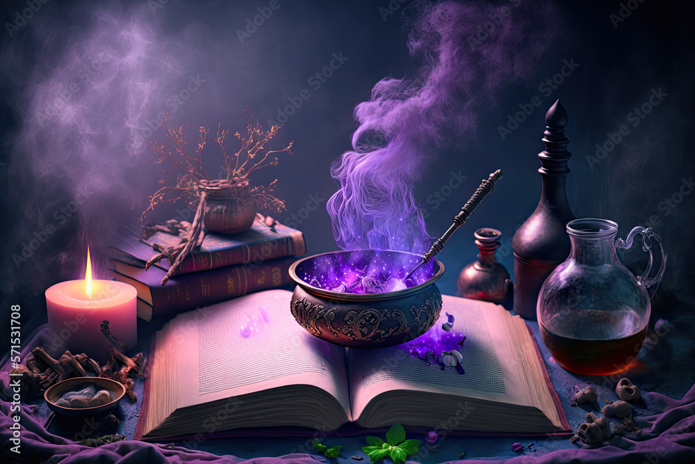 Magic old book of witchcraft. Dark fantasy illustration. Generative AI ...