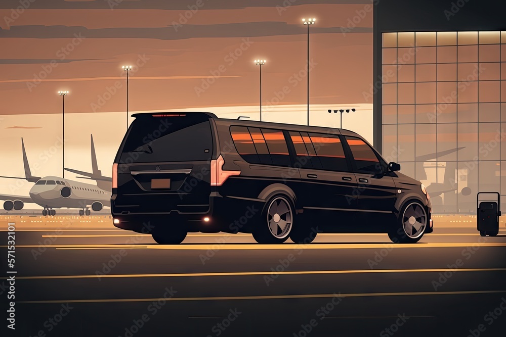 View from the side back of a black VIP service vehicle traveling down ...