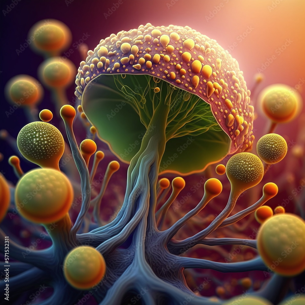 Microscopic image of fungus structure, AI Generated Stock Illustration ...
