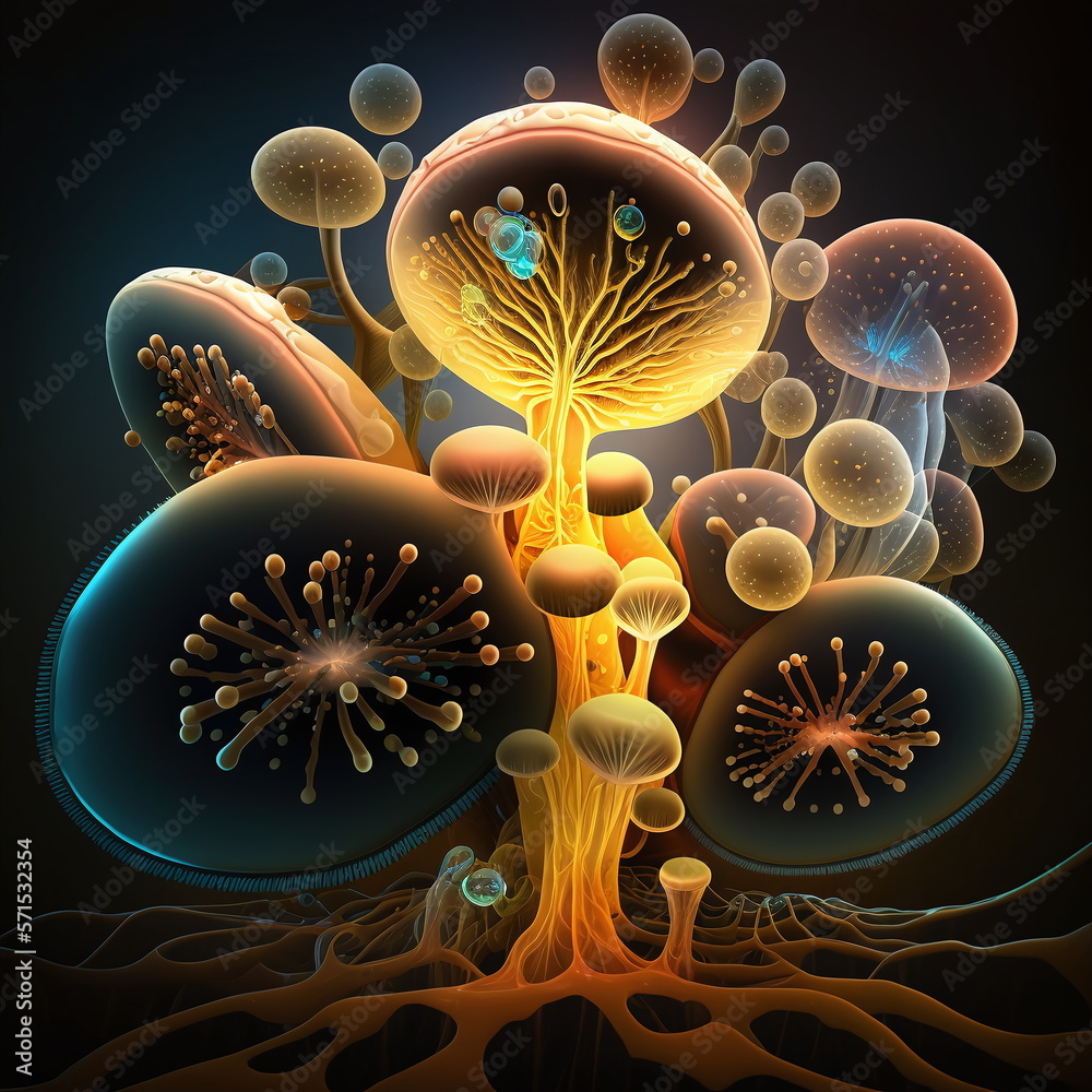 Microscopic image of fungus structure, AI Generated Stock Illustration ...