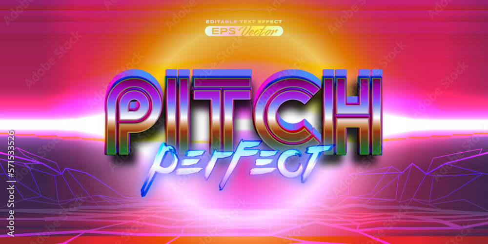Retro text effect pitch perfect futuristic editable 80s classic style ...