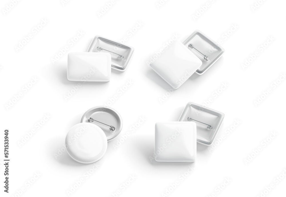 Blank white button badge stack mockup, front and back view Stock ...