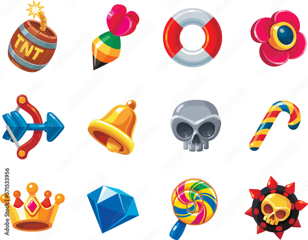 Vetor de Game UI kit. Icons for computer Mobile Game. Symbols for a ...