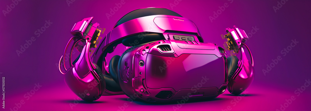 Advanced futuristic artificial intelligence immersive headset, magenta ...