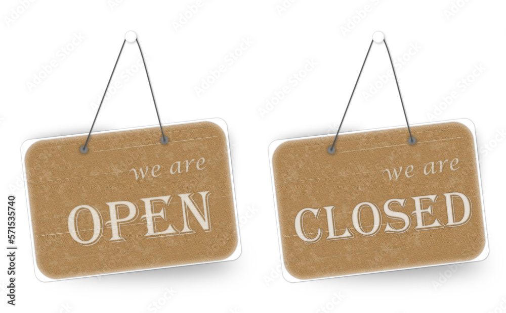 Open and Closed signs 3D web vector illustration. Open - Close icons ...