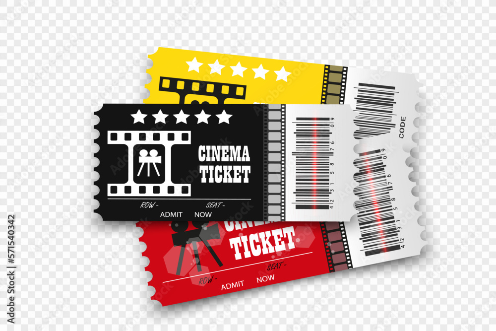 Vector cinema tickets isolated on transparent background. Realistic ...