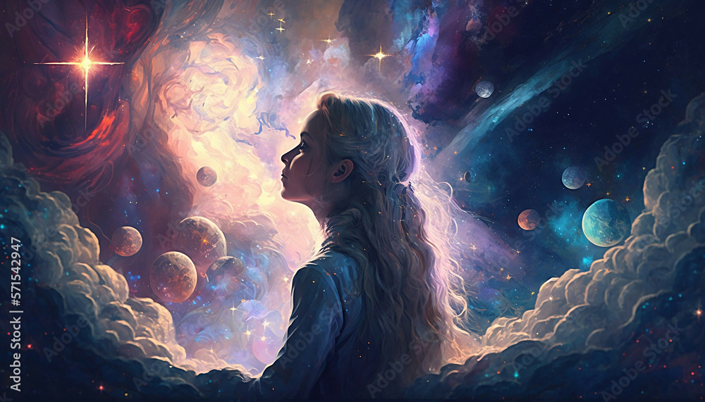 universe meta human goddess spirit silhouette on galaxy space ...