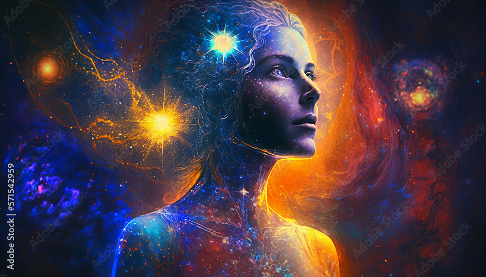 universe meta human god spirit silhouette on galaxy space background ...