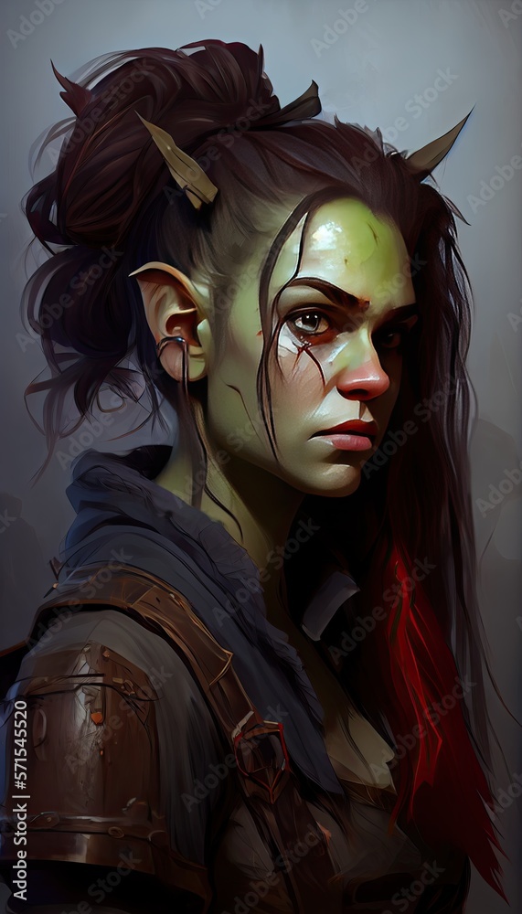 Orc woman, 2d anime fantasy illustration, RPG character Stock ...