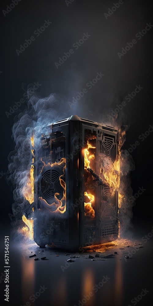 Stockillustratie Air purifier burns with fire, flames and sparks, black ...
