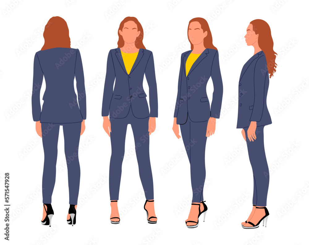 Businesswoman character in different poses. Pretty woman wearing formal ...