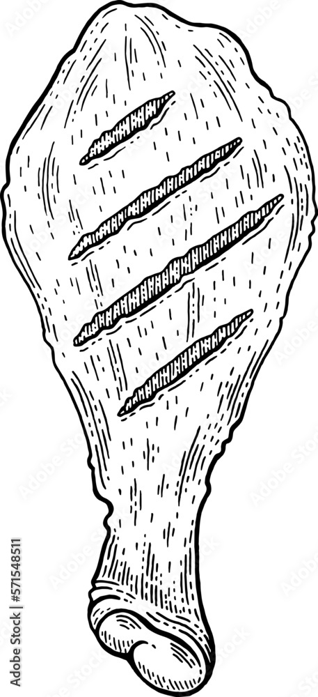 Grilled chicken or turkey leg. Sketch icon of cut bbq leg. Doodle ...