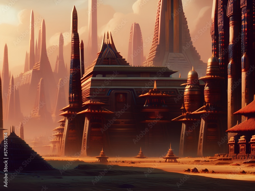 Futuristic city in the desert, majestic spires, afrofuturism ...