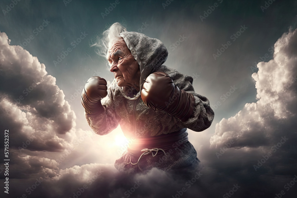 AI generated old woman boxing, dynamic pose Stock Illustration | Adobe ...