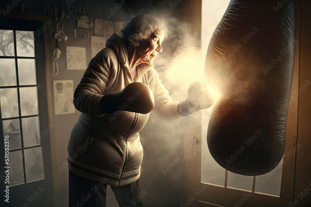 AI generated old woman boxing, dynamic pose Stock Illustration | Adobe ...