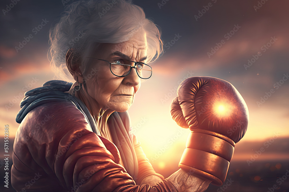 AI generated old woman boxing, dynamic pose Stock Illustration | Adobe ...