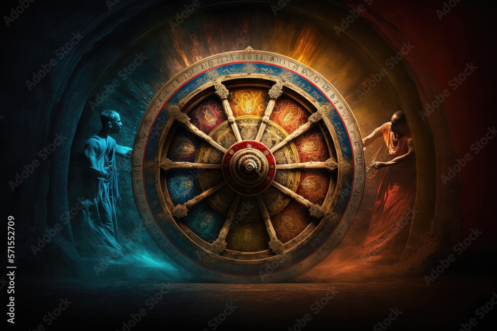 AI generated Wheel of Dharma representing the path to liberation Stock ...