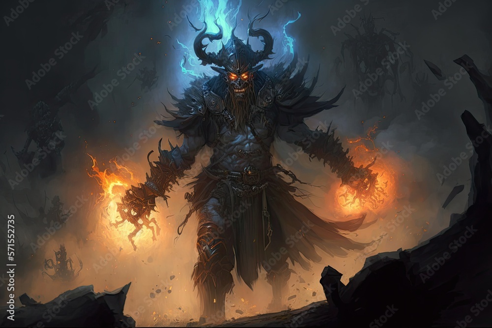 An image of a demon lord wizard conjuring evil zombie armies complete ...