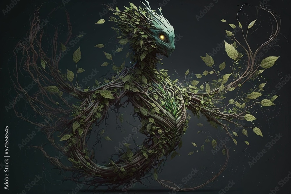 Fantasy plant like creature with a complex network of vines and ...