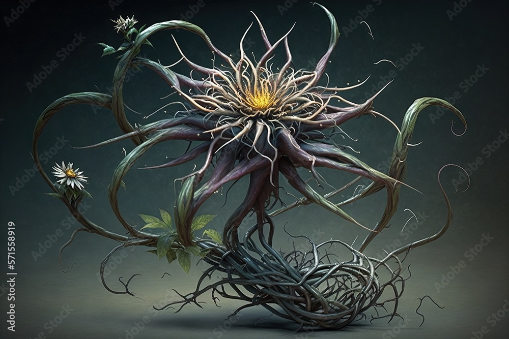 Fantasy plant like creature with multiple tendrils and a flower like ...