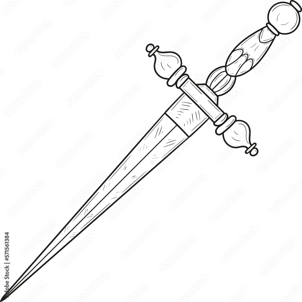 Hand drawn dagger. Isolated vector illustration with a sharp dagger in ...