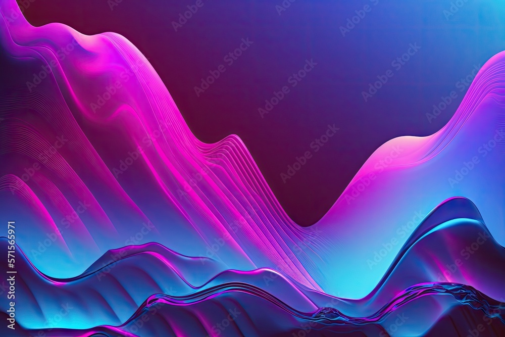 Abstract neon background with wavy shapes. Surface water with a glossy ...