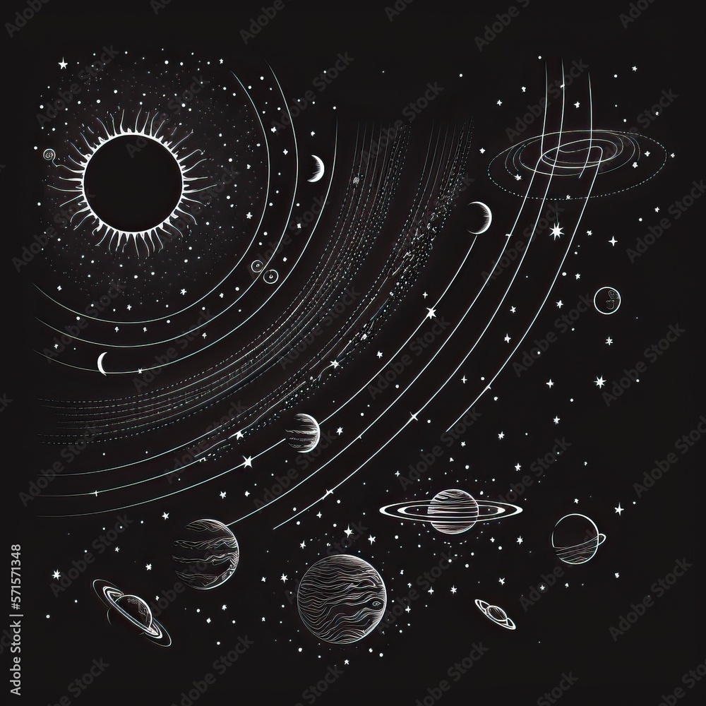celestial trendy linear style, mystical borders, line art, vector ...