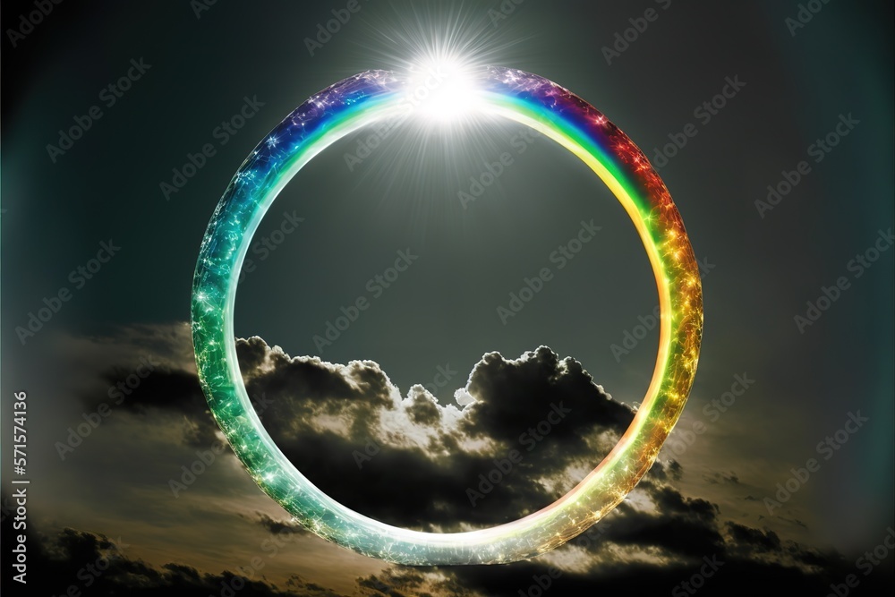 Beautiful sun halo phenomenon with circular rainbow, solar halo the ...