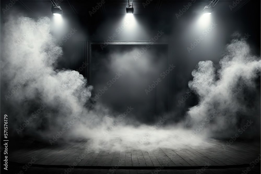 Empty studio room with smoke float up on stage background used as a ...