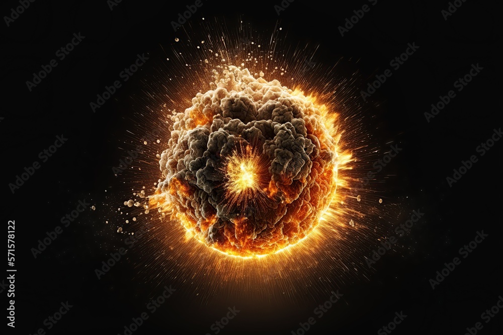 fireball created by a nuclear explosion on a war-torn space and world ...