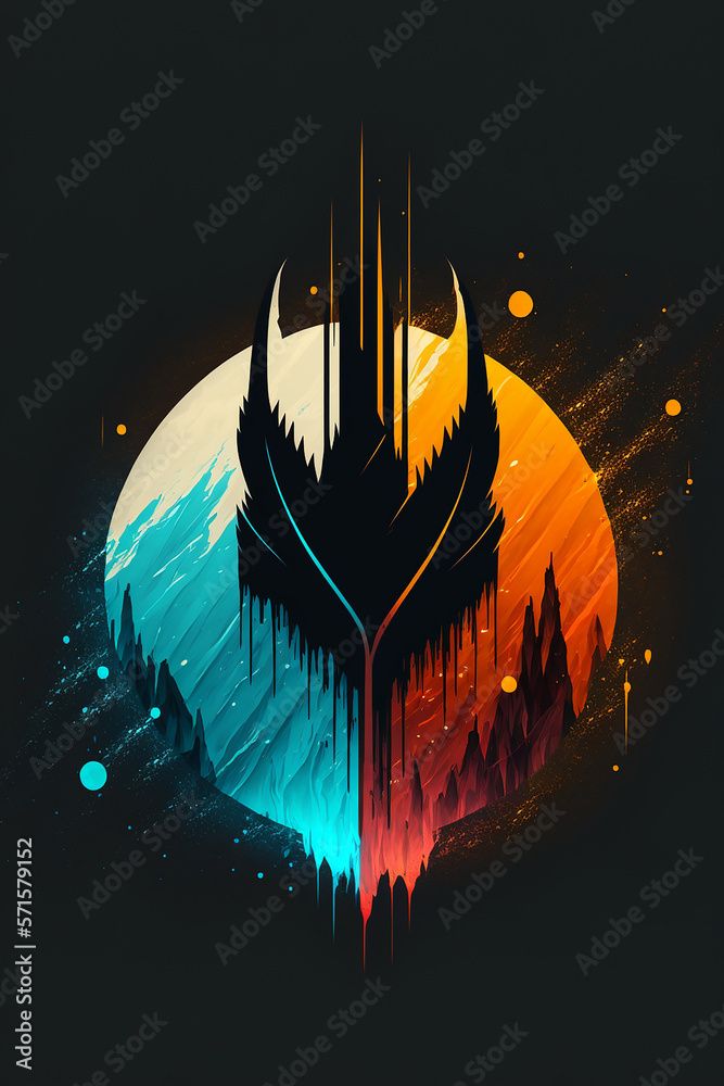 Illustration of a fantasy logo with black castle symbol on black ...