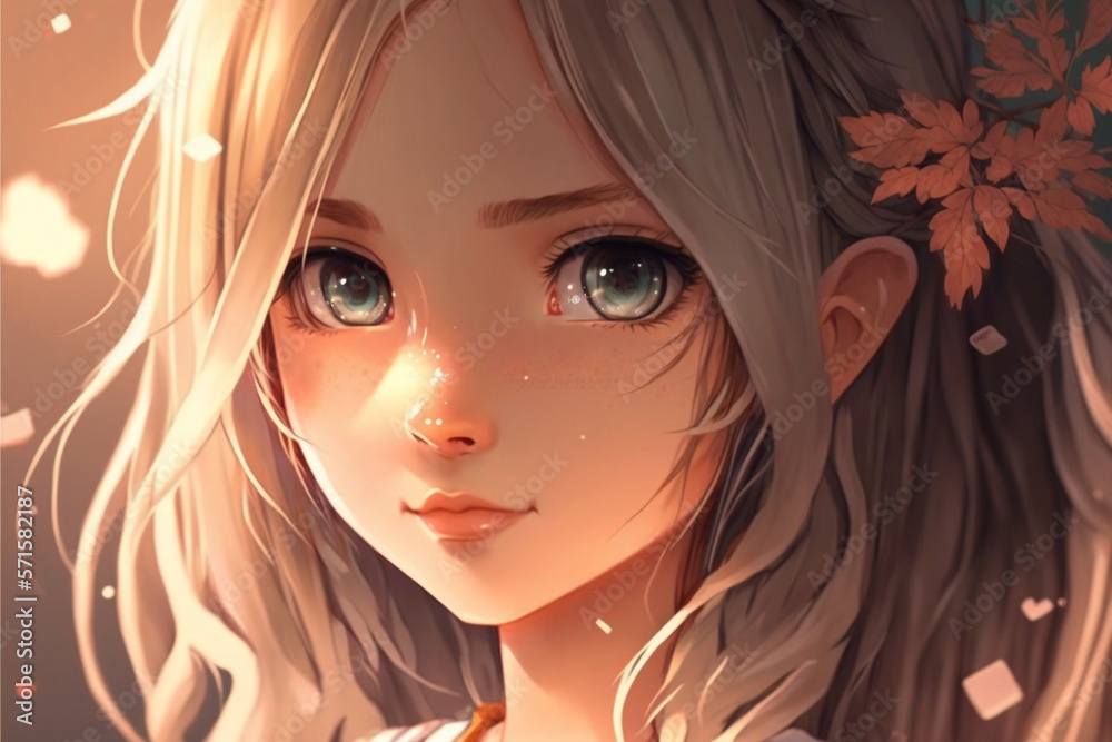 anime cute girl face, manga style, Generative IA Stock Illustration ...