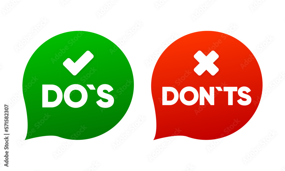 Green check mark and cross mark symbol banner. Simple dos and donts ...